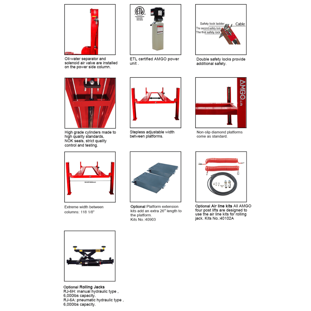 Amgo PRO-12SX 12,000 lb 4 Post Lift – Gearforce USA